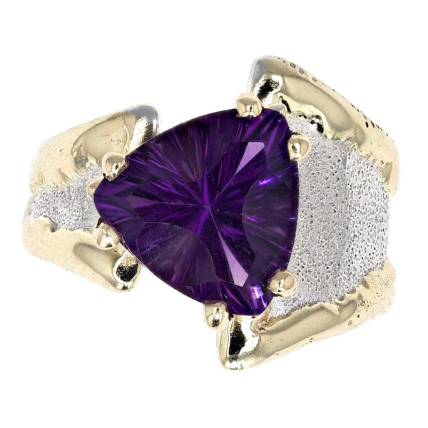 14K Gold & Crystalline Silver Trillion-Cut Amethyst Asymmetric Split ...