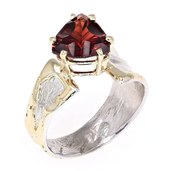 14K Gold & Crystalline Silver Trillion-Cut Garnet Asymmetric Split Ring ...