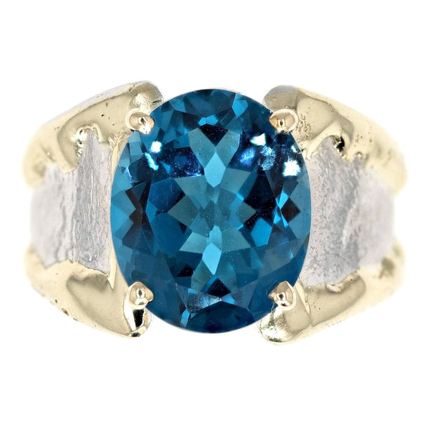 14K Gold & Crystalline Silver Oval-Cut London Blue Topaz Split Taper ...