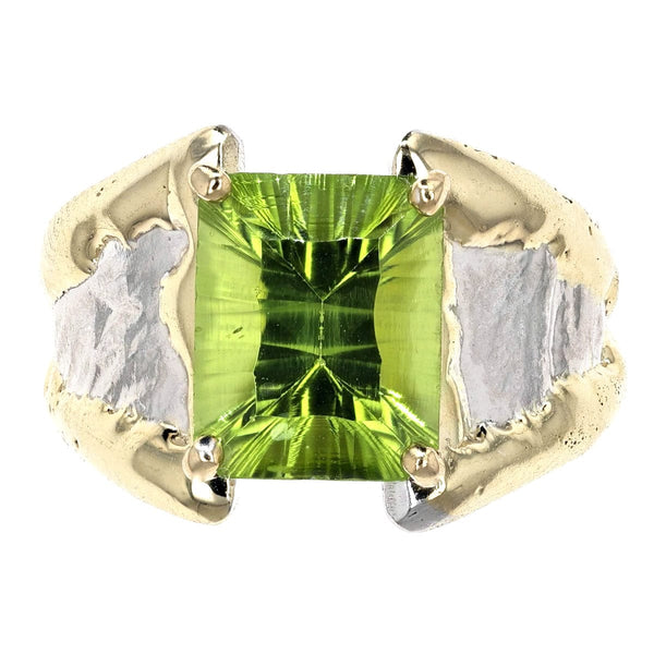 14K Gold & Crystalline Silver Asscher-Cut Peridot Split Taper Ring ...