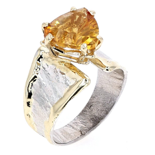 14K Gold & Crystalline Silver Trillion-Cut Citrine Split Taper Ring ...