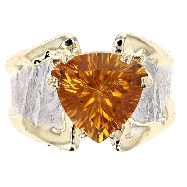 14K Gold & Crystalline Silver Trillion-Cut Citrine Split Taper Ring ...
