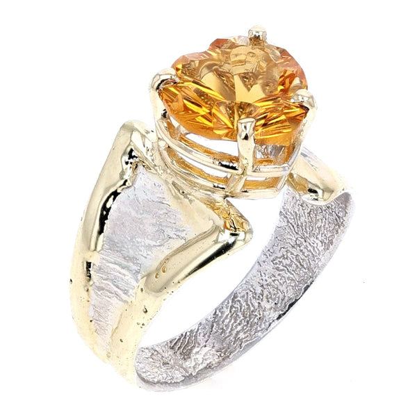 14K Gold & Crystalline Silver Heart-Cut Citrine Split Taper Ring ...