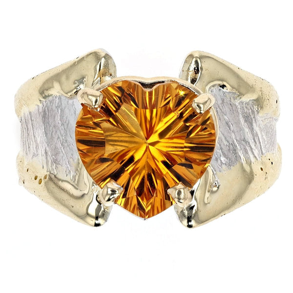 14K Gold & Crystalline Silver Heart-Cut Citrine Split Taper Ring ...