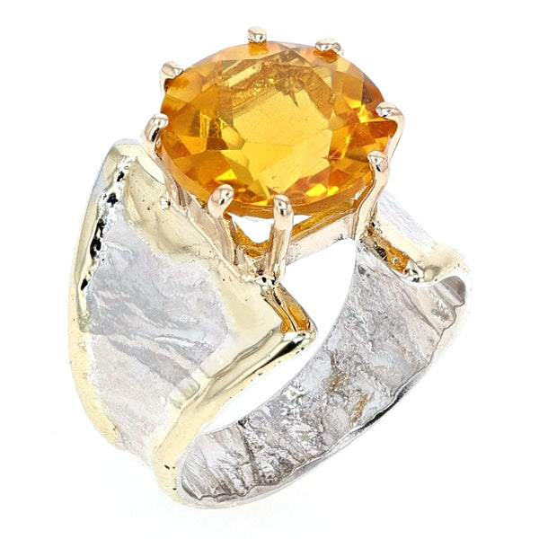 14K Gold & Crystalline Silver Round-Cut Citrine Split Taper Ring ...