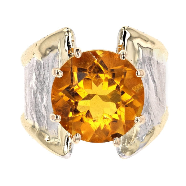 14K Gold & Crystalline Silver Round-Cut Citrine Split Taper Ring ...