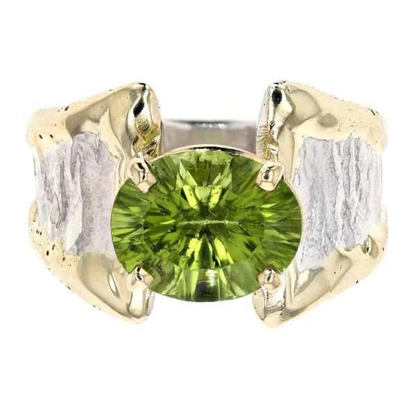 14K Gold & Crystalline Silver Oval-Cut Peridot Split Taper Ring ...