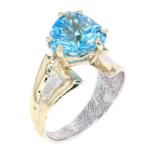 14K Gold & Crystalline Silver Trillion-Cut Swiss Blue Topaz Asymmetric ...
