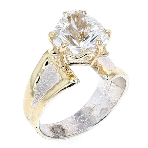 14K Gold & Crystalline Silver Trillion-Cut White Topaz Asymmetric Split ...