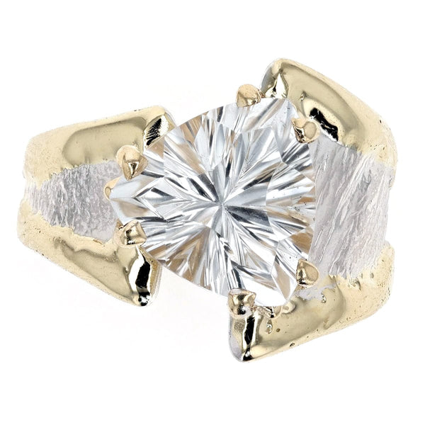 14K Gold & Crystalline Silver Trillion-Cut White Topaz Asymmetric Split ...