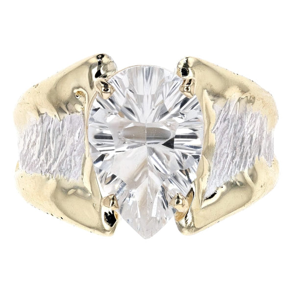 14K Gold & Crystalline Silver Pear-Cut White Topaz Split Taper Ring ...
