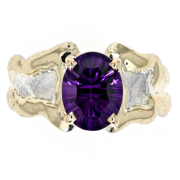 14K Gold & Crystalline Silver Oval-Cut Amethyst Wavy Split Taper Ring ...