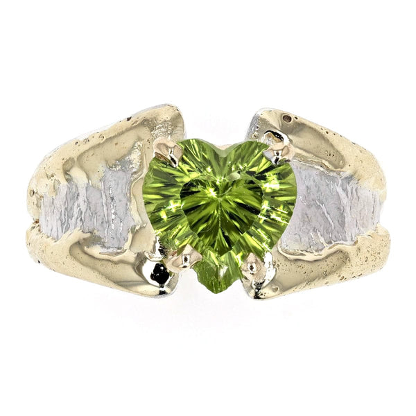 14K Gold & Crystalline Silver Heart-Cut Peridot Split Taper Ring ...