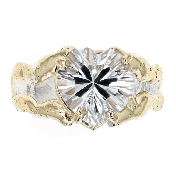 14K Gold & Crystalline Silver Heart-Cut White Topaz Wavy Split Taper ...