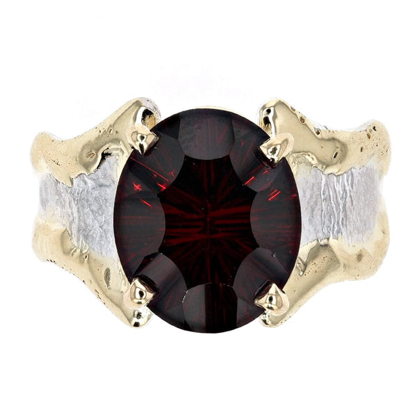 14K Gold & Crystalline Silver Oval-Cut Garnet Wavy Split Taper Ring ...