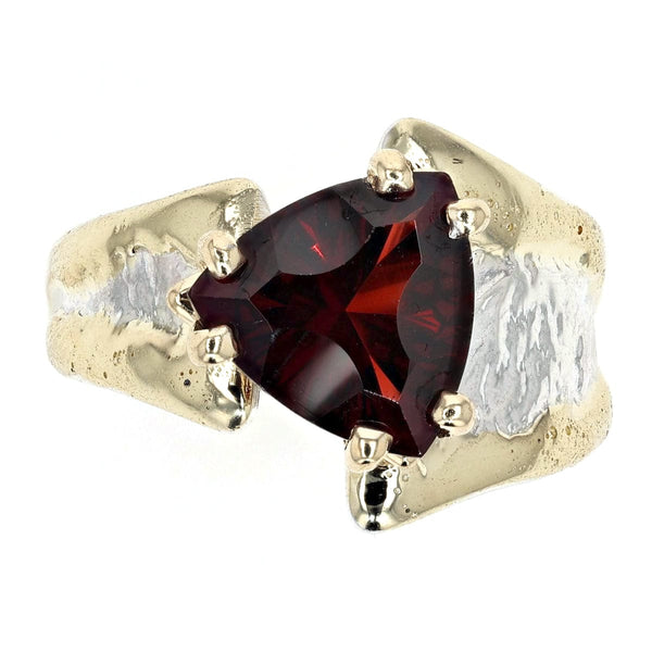 14K Gold & Crystalline Silver Trillion-Cut Garnet Asymmetric Split Ring ...