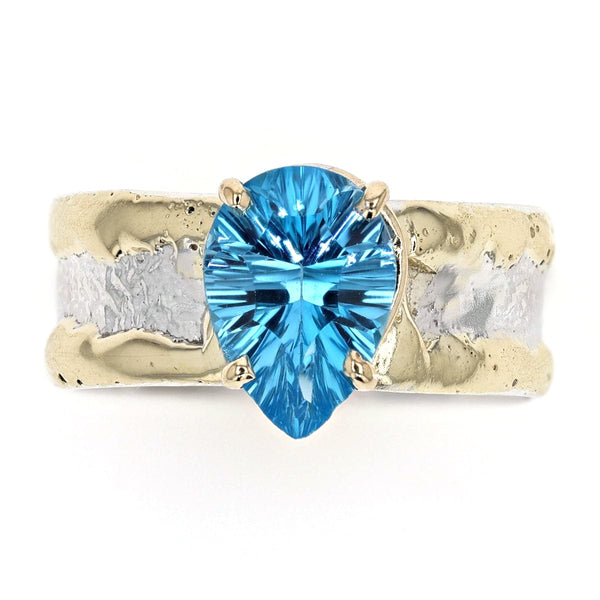 14K Gold & Crystalline Silver Pear-Cut Blue Topaz Split Taper Ring ...