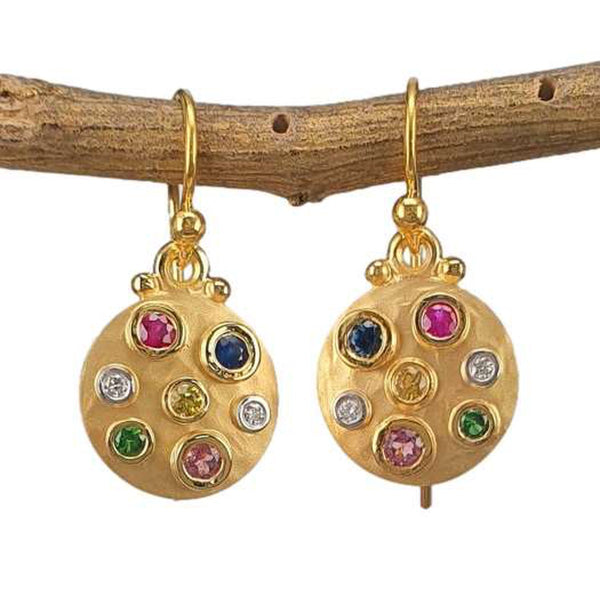 14K Gold, Mixed Sapphire & Diamond Earrings - M9245 - Marika