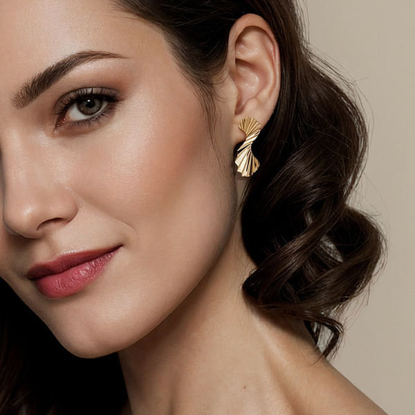 14K Yellow Gold Diamond Cut Texture Free Form Drop Earrings ...