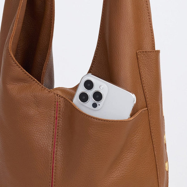 TOM ZIP - Mahogany Pebble/Brushed Gold Red Zip - Hammitt