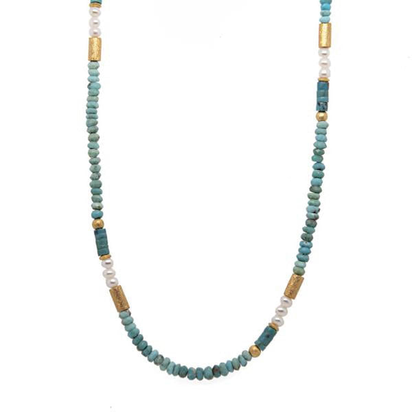 Turquoise And White Pearls Necklace - N03 18000 - Joyla