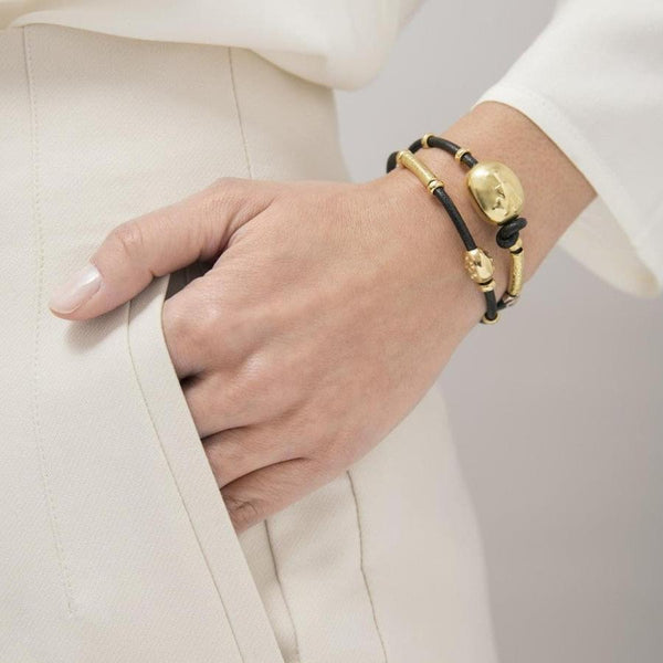 3mm Leather Double Band Bracelet with Gold and Silver Elements - B2002 ...